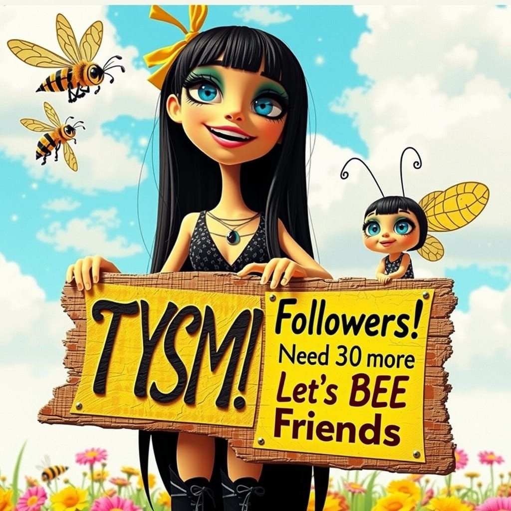 Vibrant Cartoon Bumblebee Girl Celebrates Friendsh... - AI Art