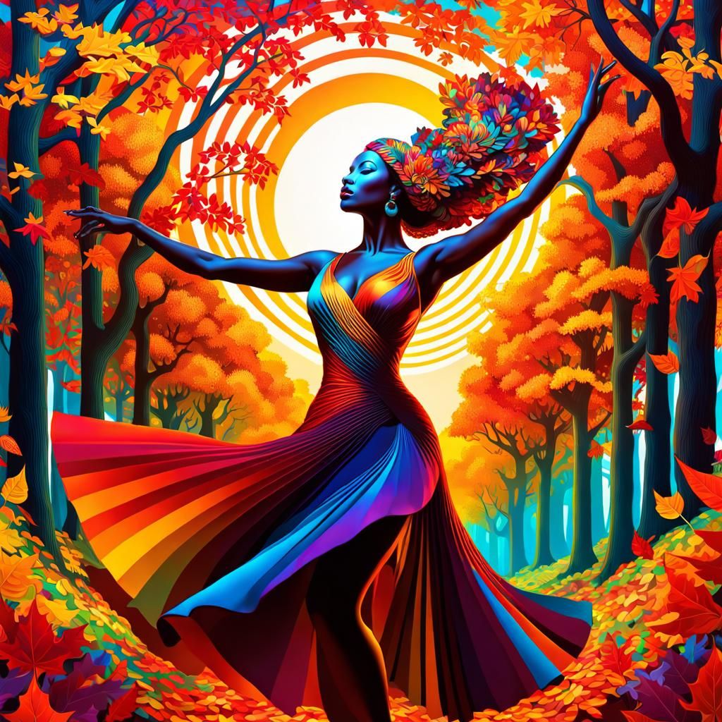 A Stunning Vibrant Autumn_Woman Dancing--Illustration Overlapping ...