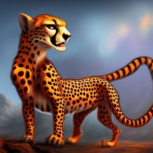 detailed matte painting of an angry flaming hot cheetah deep color ...