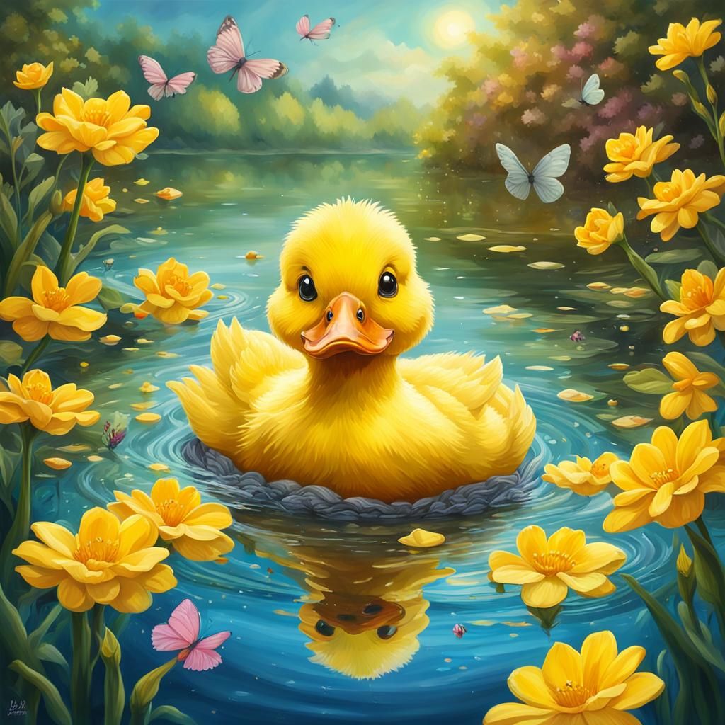 Portrait, a cute yellow duck in a lake. - AI Generated Artwork ...