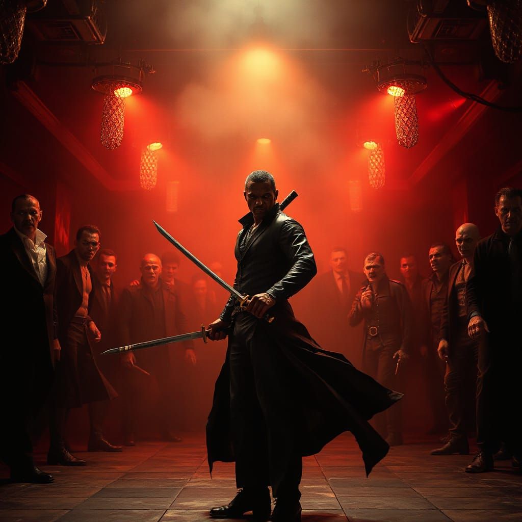 Gritty Cyberpunk Blade Takes on Bloody Vampires in... - AI Art