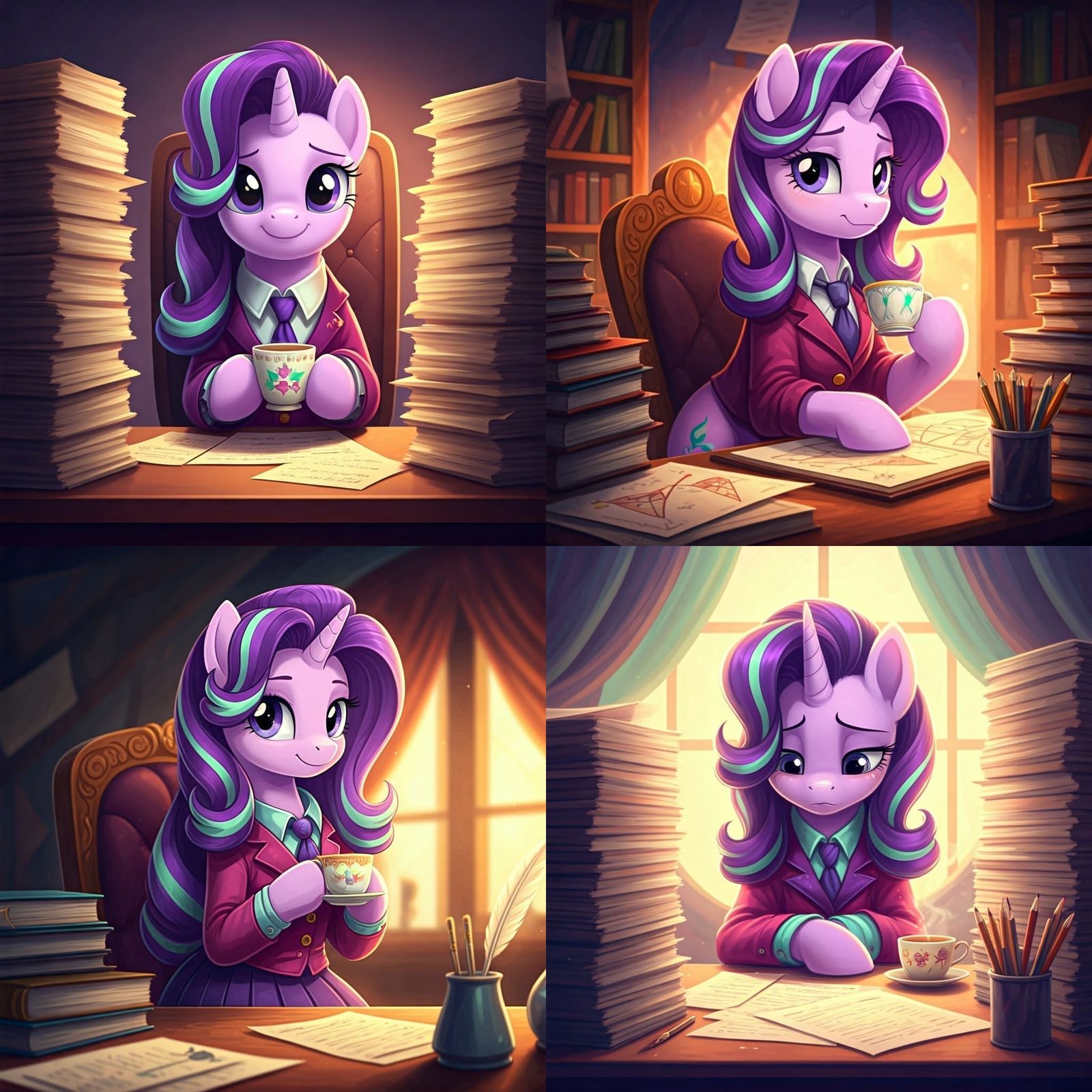 Starlight Glimmer Office Scene in Pastel Colors - AI Art