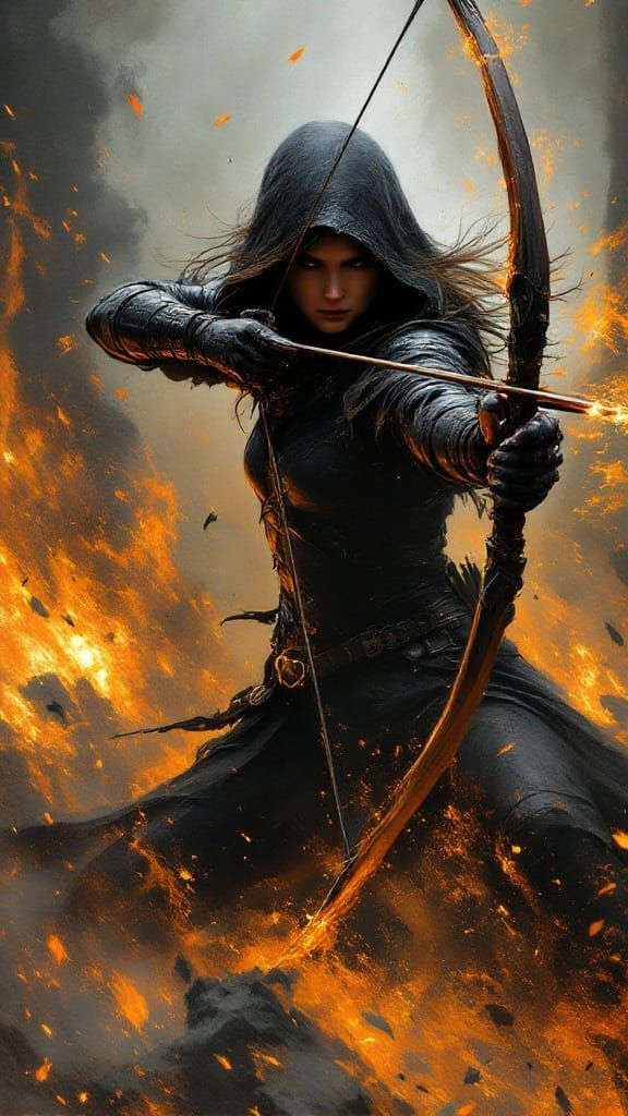 "Shadow Huntress in the Ashen Wilds"...