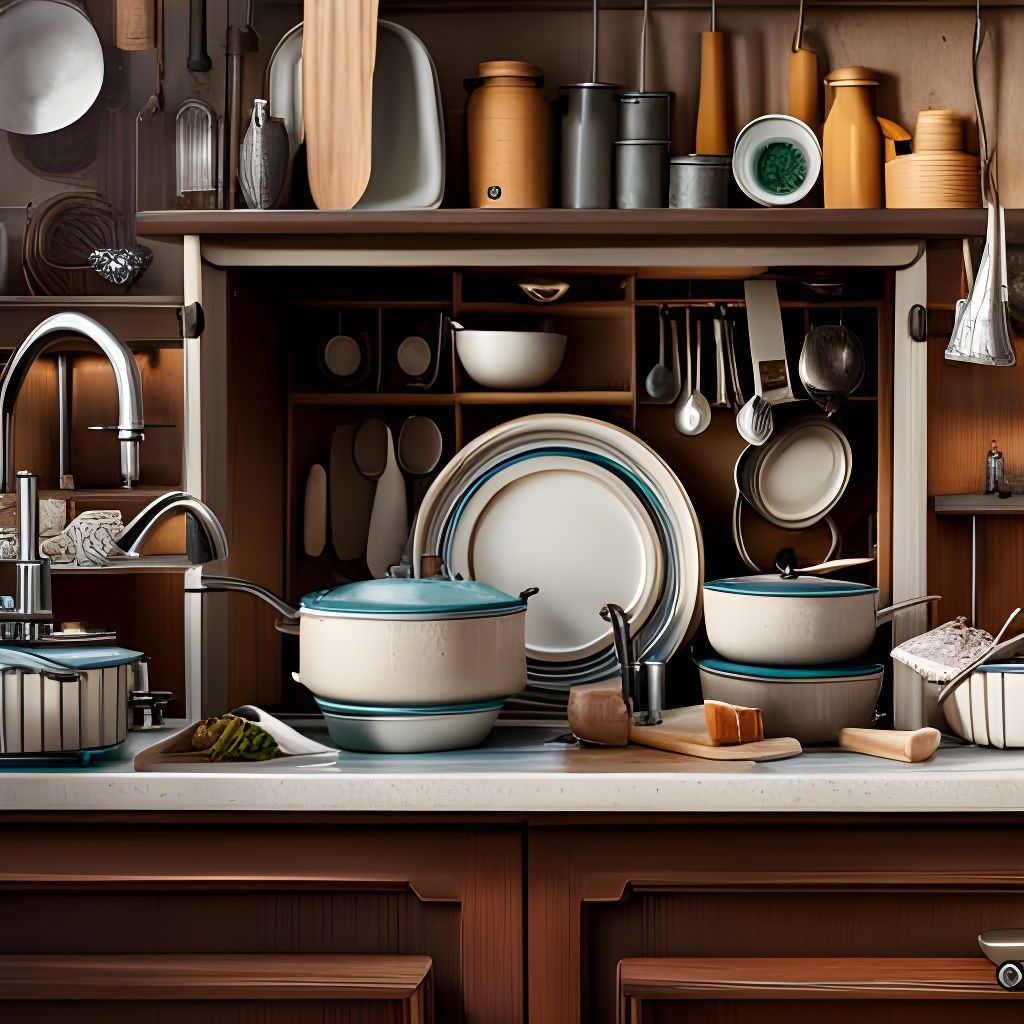 Overflowing dishes in kitchen sink, Digital concept art by Péter ...