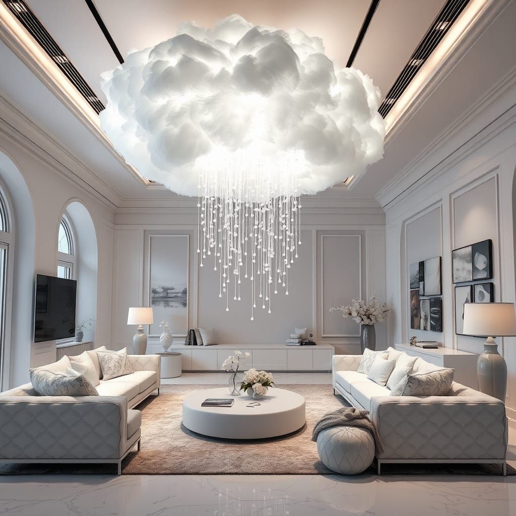 Rainy Clouds 😍 - Luxurious White Living Room with Rain Clou...