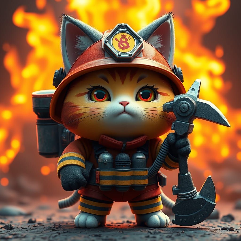 fat cat as a fire fighter - Heroic Plump Feline Firefighter ...