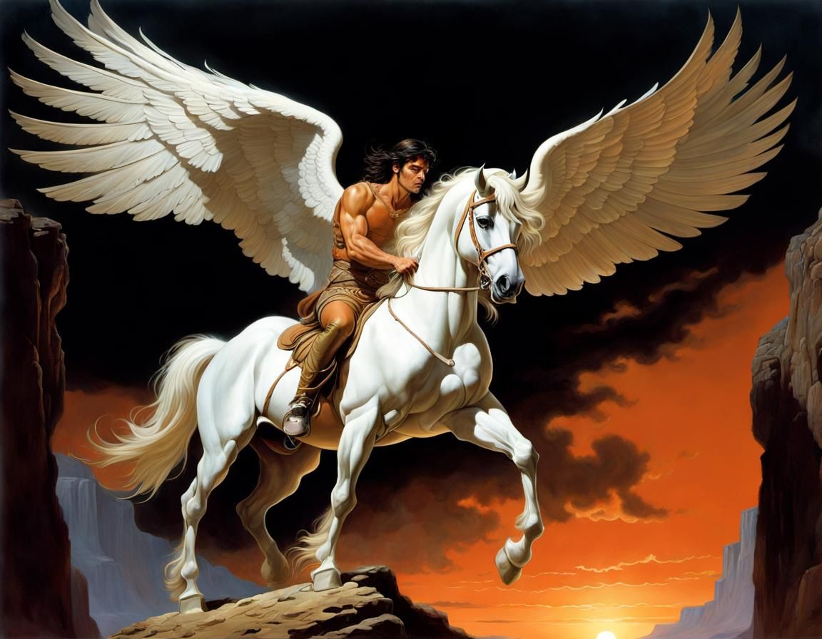 Theseus riding Pegasus - AI Generated Artwork - NightCafe Creator