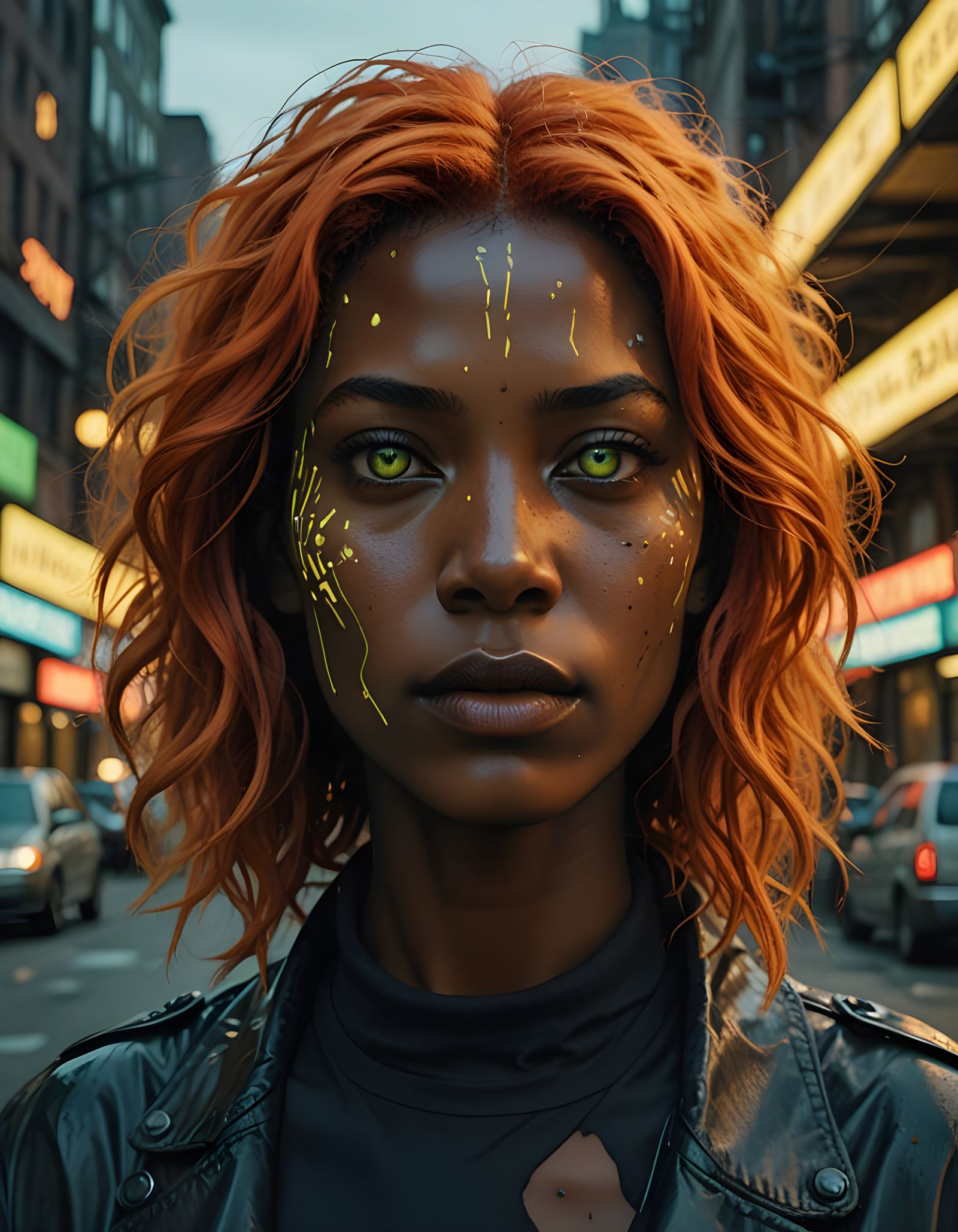 A woman's face, this face is half cyborg, with a gleaming metal ...