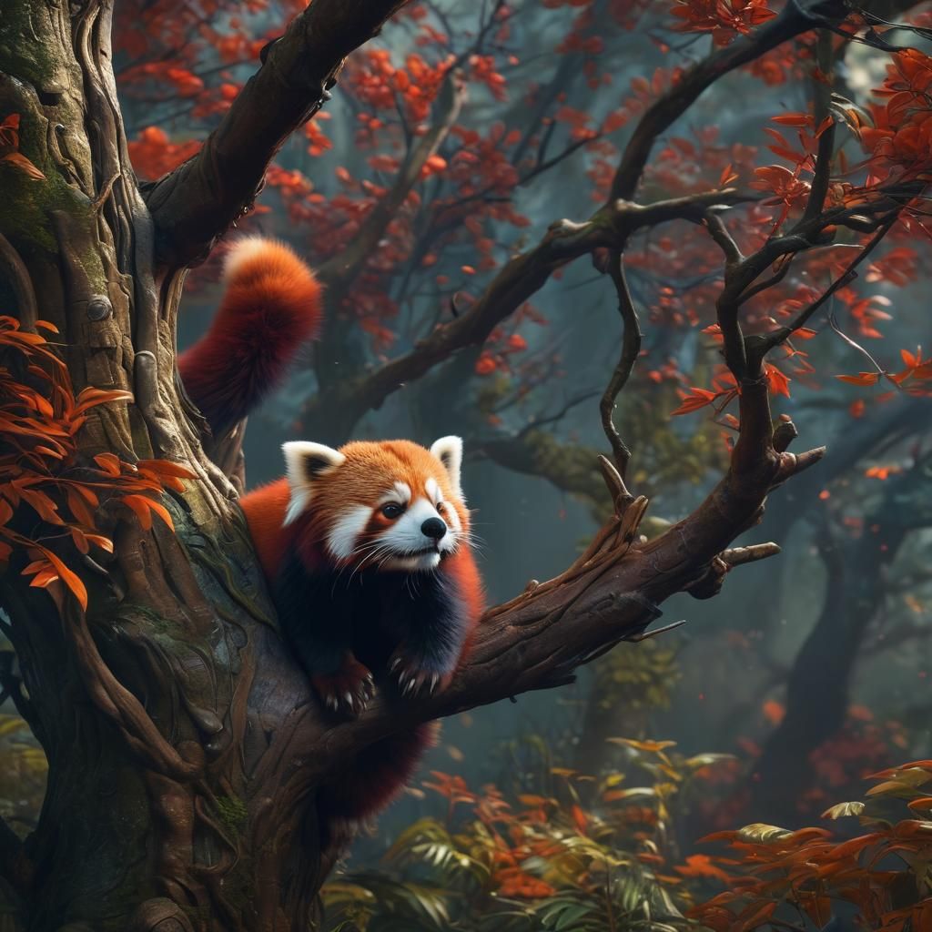 Fantastical Red Panda Dreamworld in Vivid Colors - AI Art
