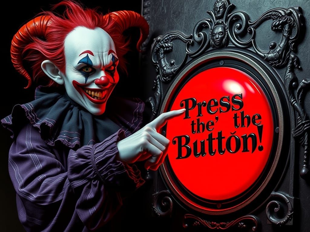 A huge red button - Sinister Clown at the Threshold of Doom