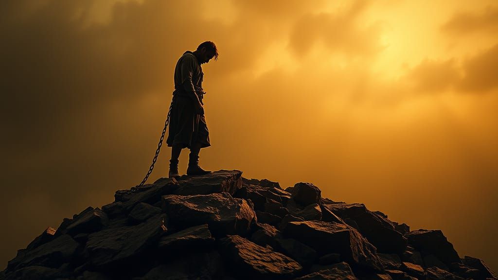 Desolate Hilltop Scene in Film Noir Style - AI Art