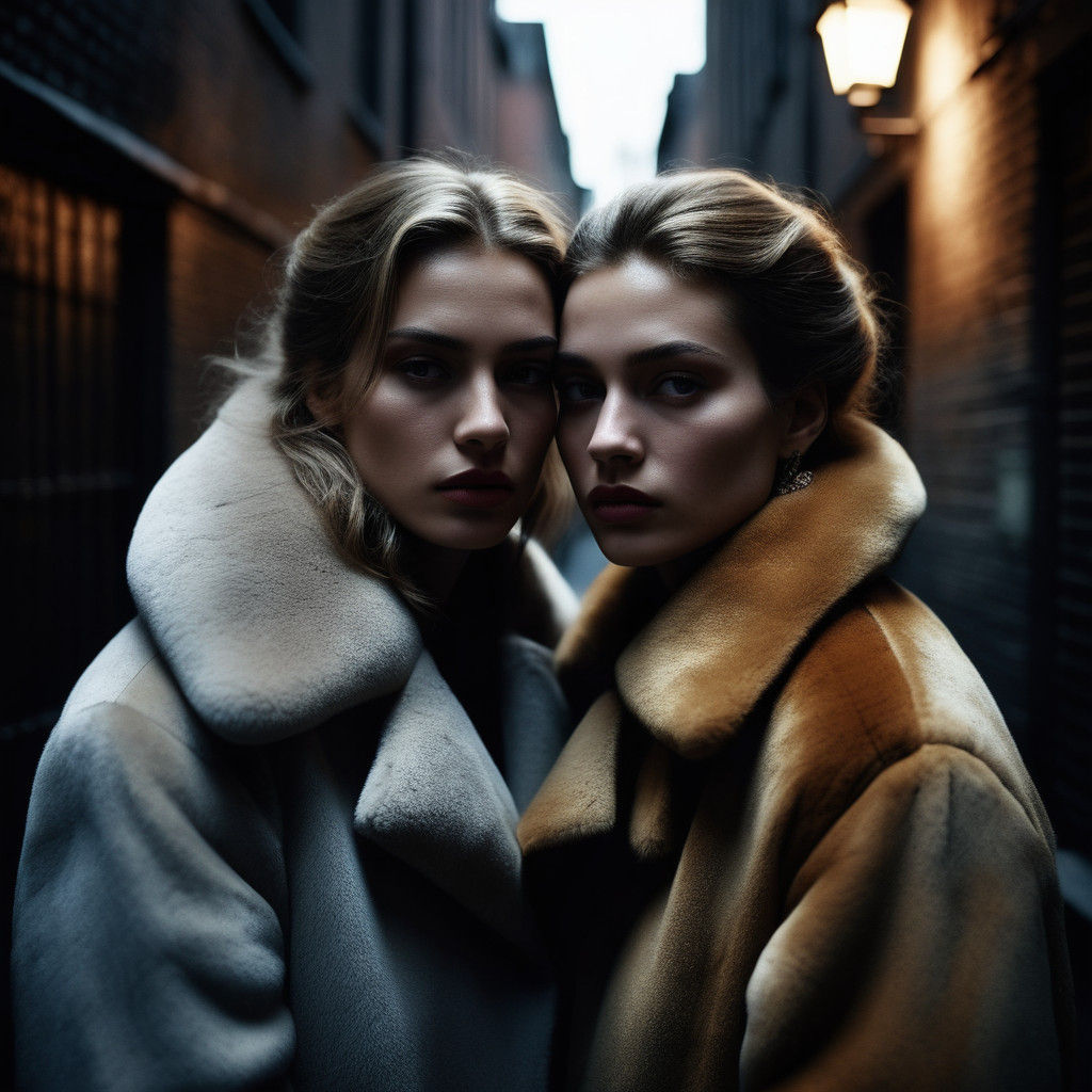 Lesbians in fur coats - Luxurious Women in Dark Alleyway Emb...
