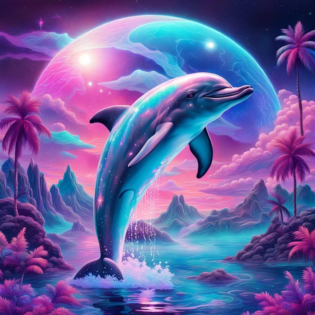 Mystical, fantastic world, magic dolphin, vaporwave aesthetics - AI ...
