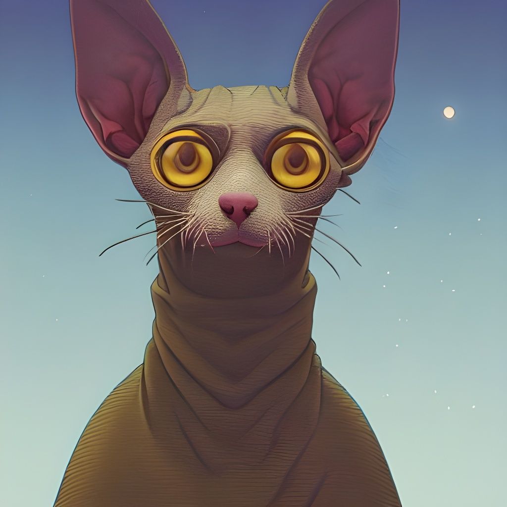 Portrait of a hairless cat - Hairless Cat Portrait in Ukiyo-...