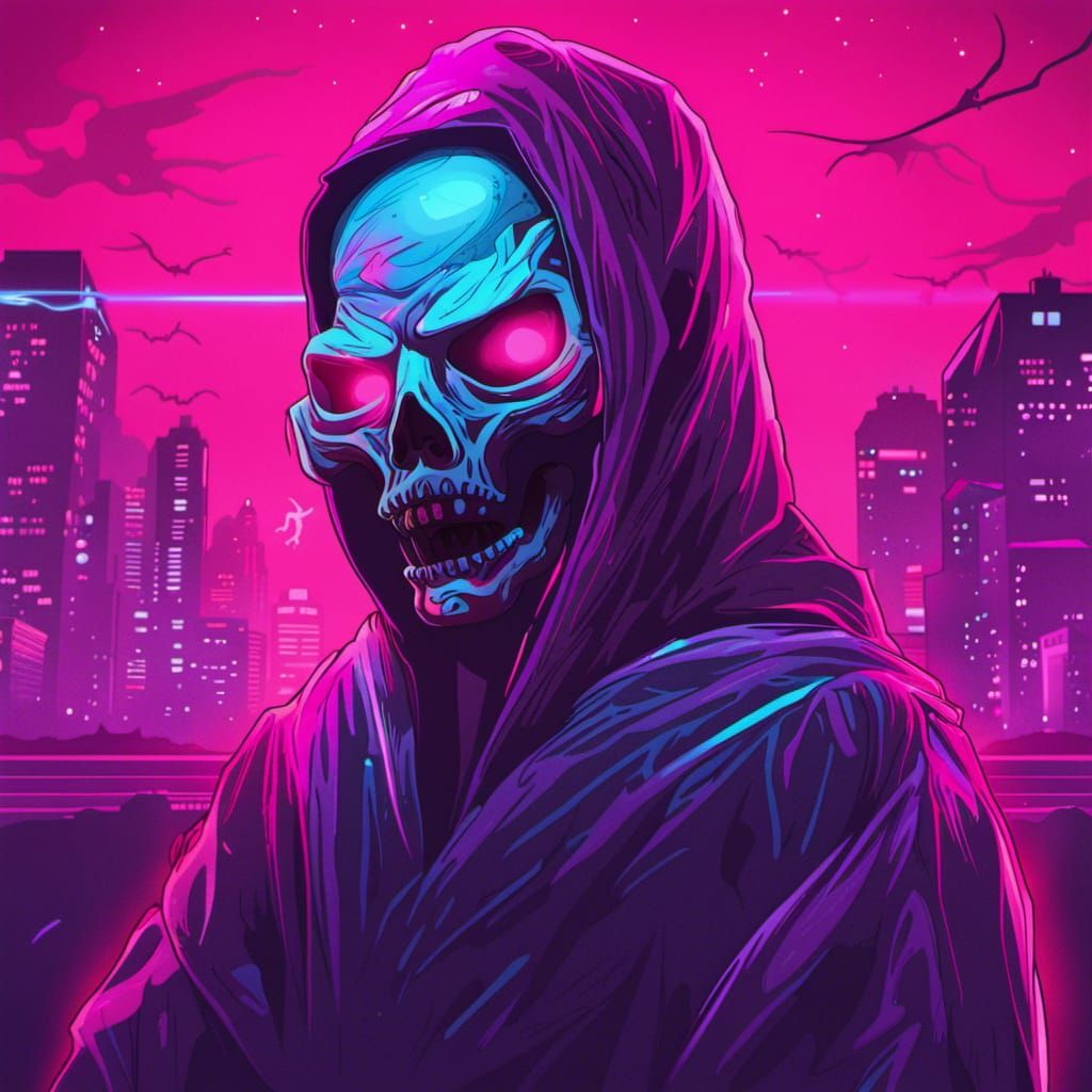 a scary ghost at midnight, synthwave - AI Generated Artwork - NightCafe Creator