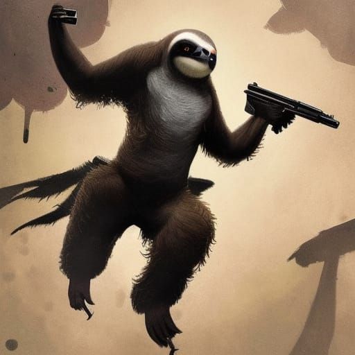 A flying sloth with a sub-machine gun - AI Generated Artwork ...
