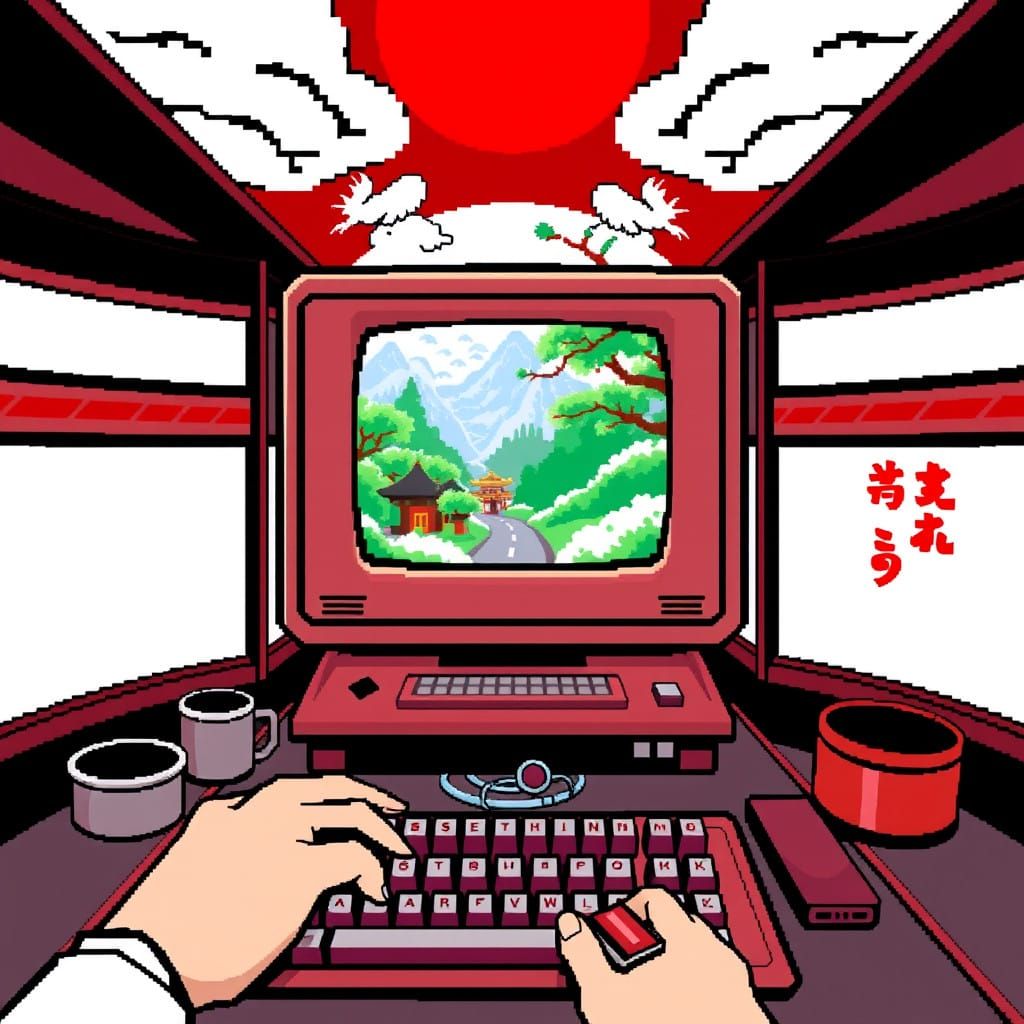 Retro 16-bit Hanafuda Game Art in Digital Style - AI Art