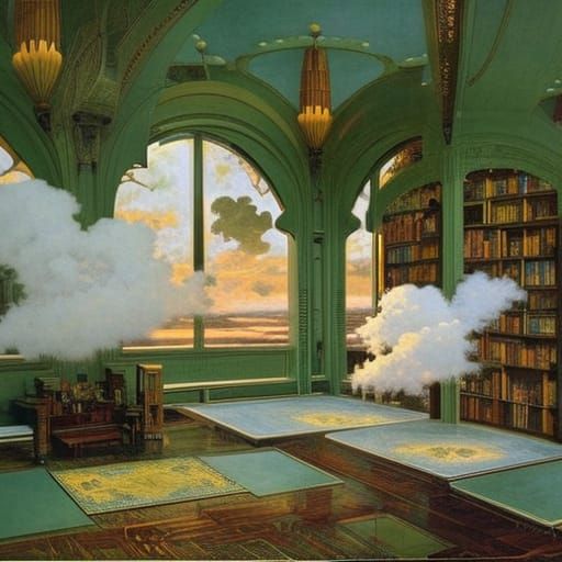 Library ; clouds - AI Generated Artwork - NightCafe Creator