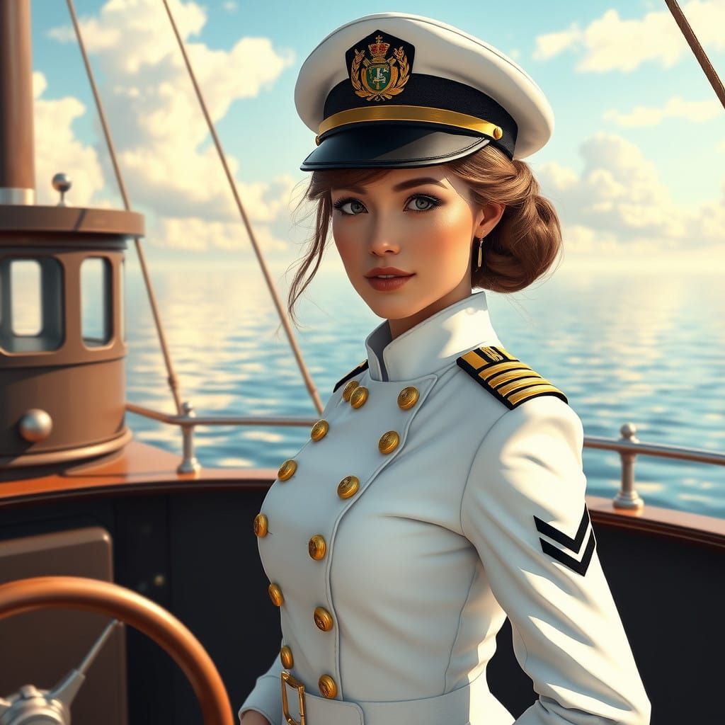 Confident Female Ship Commander in Classical Marit... - AI Art