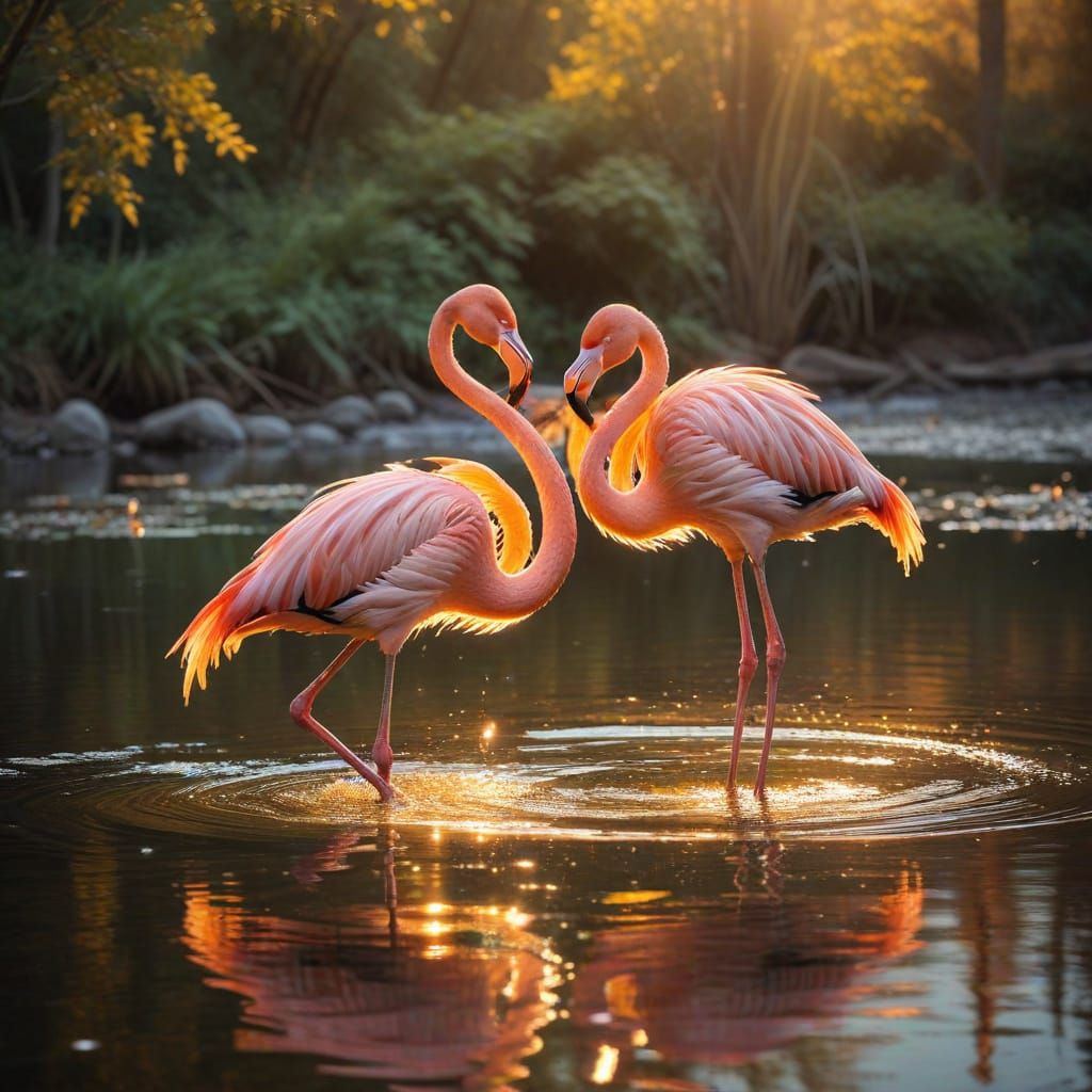 True colors - Ethereal Flamingos in Sunset Serenity