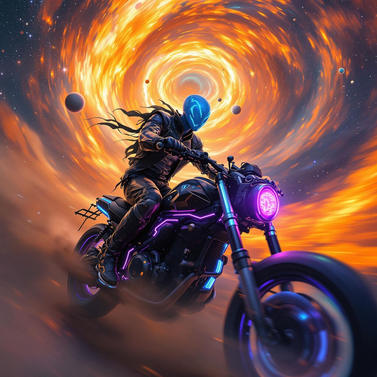 Surreal Alien Biker Speeds Through Cosmic Vortex i... - AI Art
