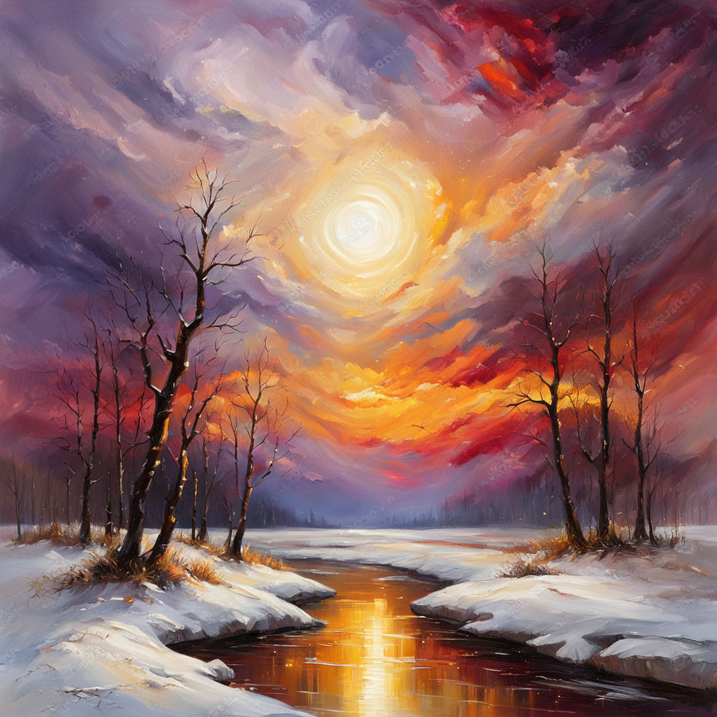 Surreal Sunset Masterpiece in Oil Painting Style - AI Art