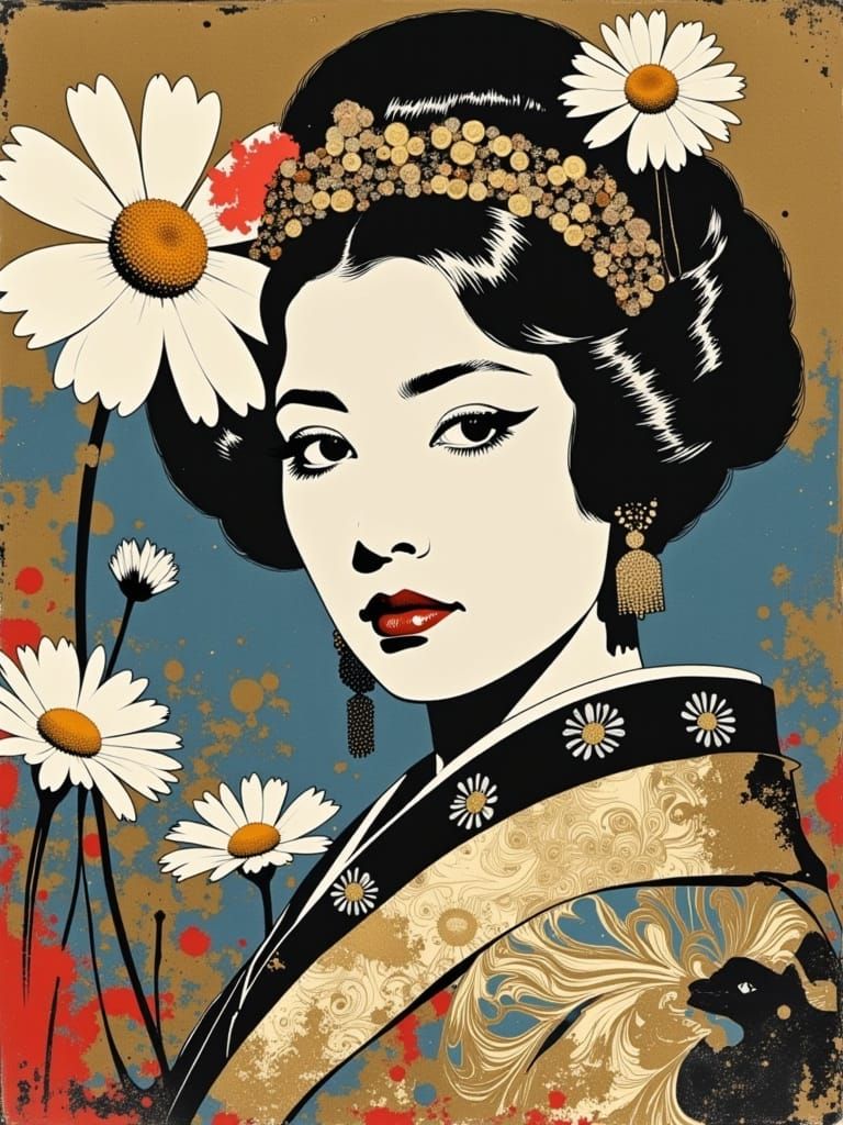Ethereal Geisha in Whimsical Art Nouveau Style - AI Art
