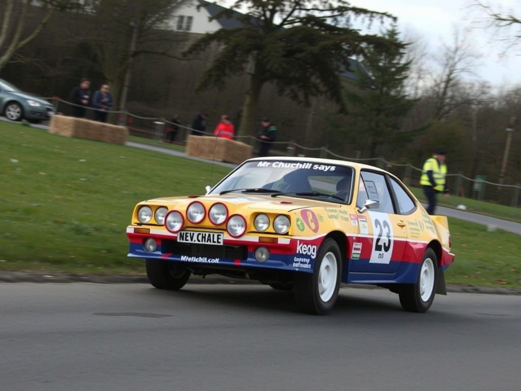 Rally car wrapped in "mr. Churchill says" artwork