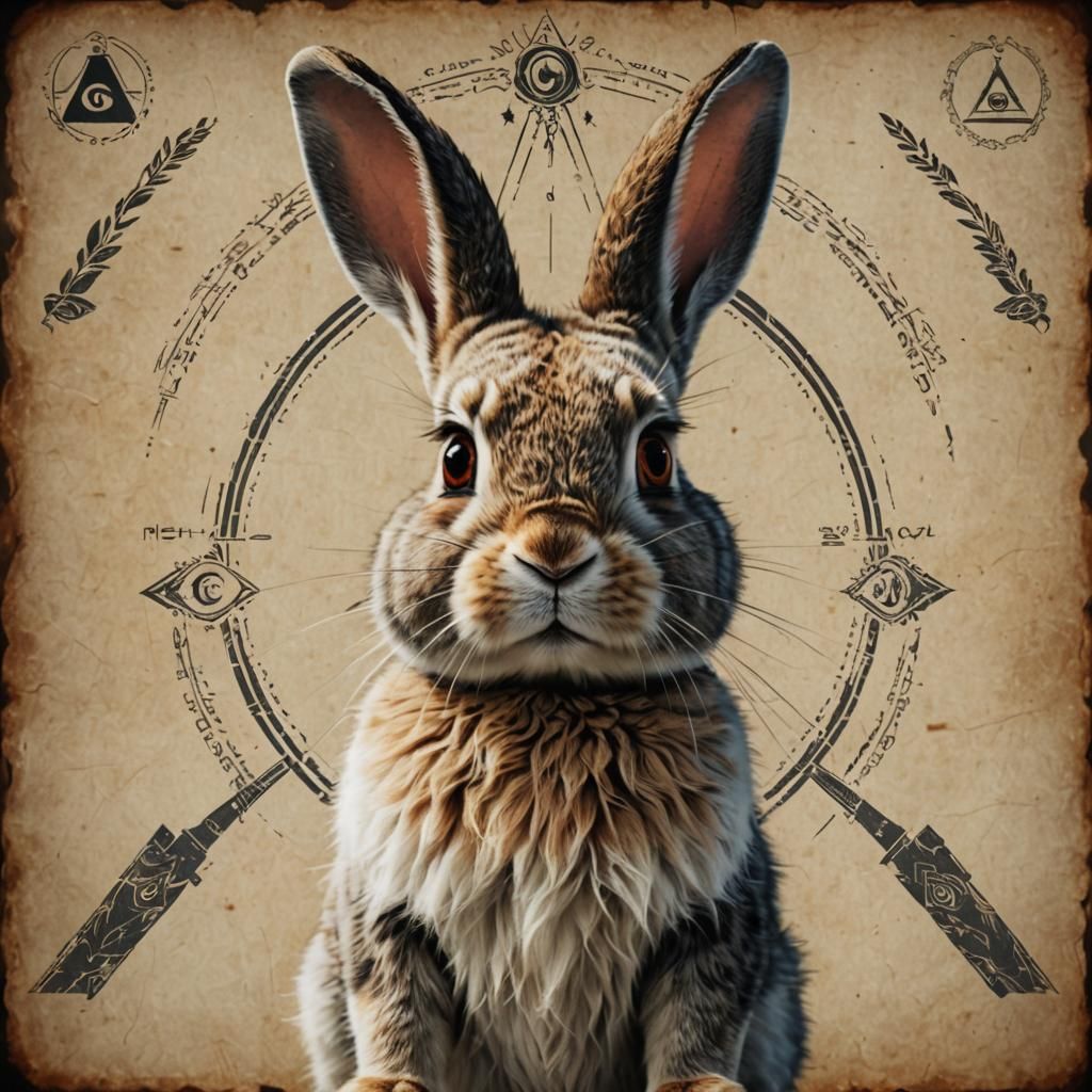 Mason rabbit, free mason, allseeing eye, bunny, cinematic, fluffy and ...