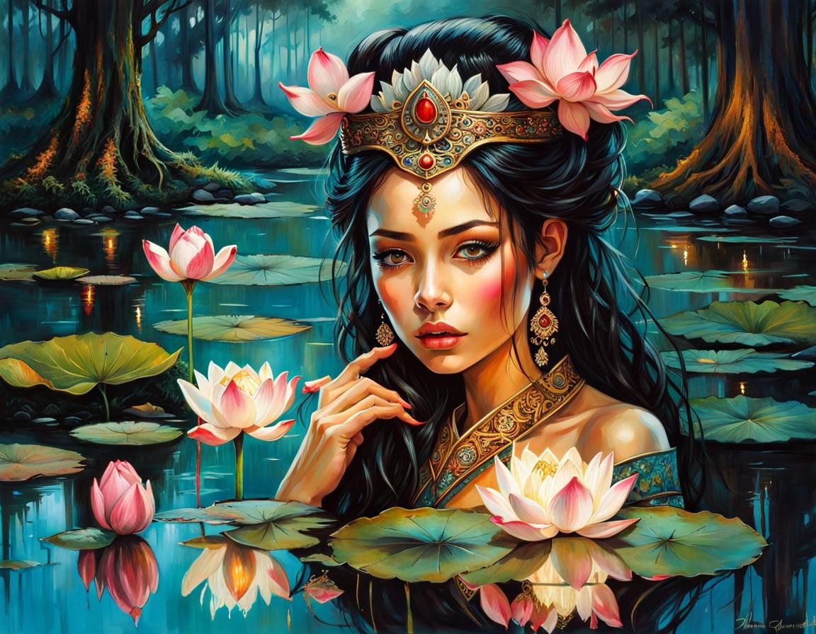 Ornate Filipina Princess touching a reflection of her pretty self-AR4x3 ...