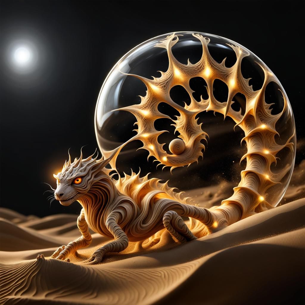 Sand creature dissolving into a swirl of transparent sand, fantasy ...