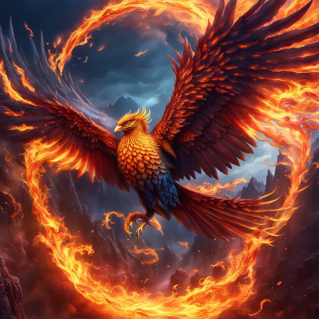 Beautiful Phoenix flying flames majestic glorious - AI Generated ...