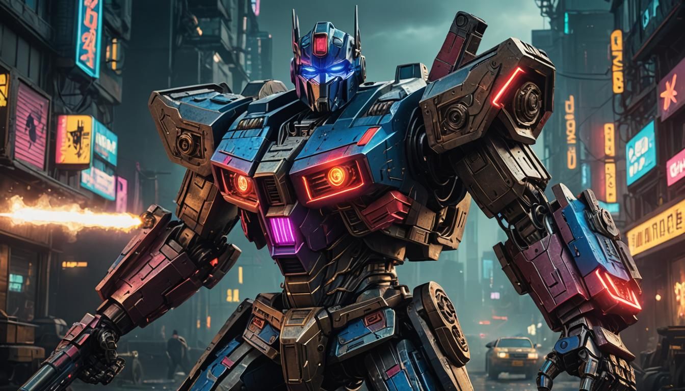 steampunk autobot optimus prime aiming his gun - AI Generated Artwork ...