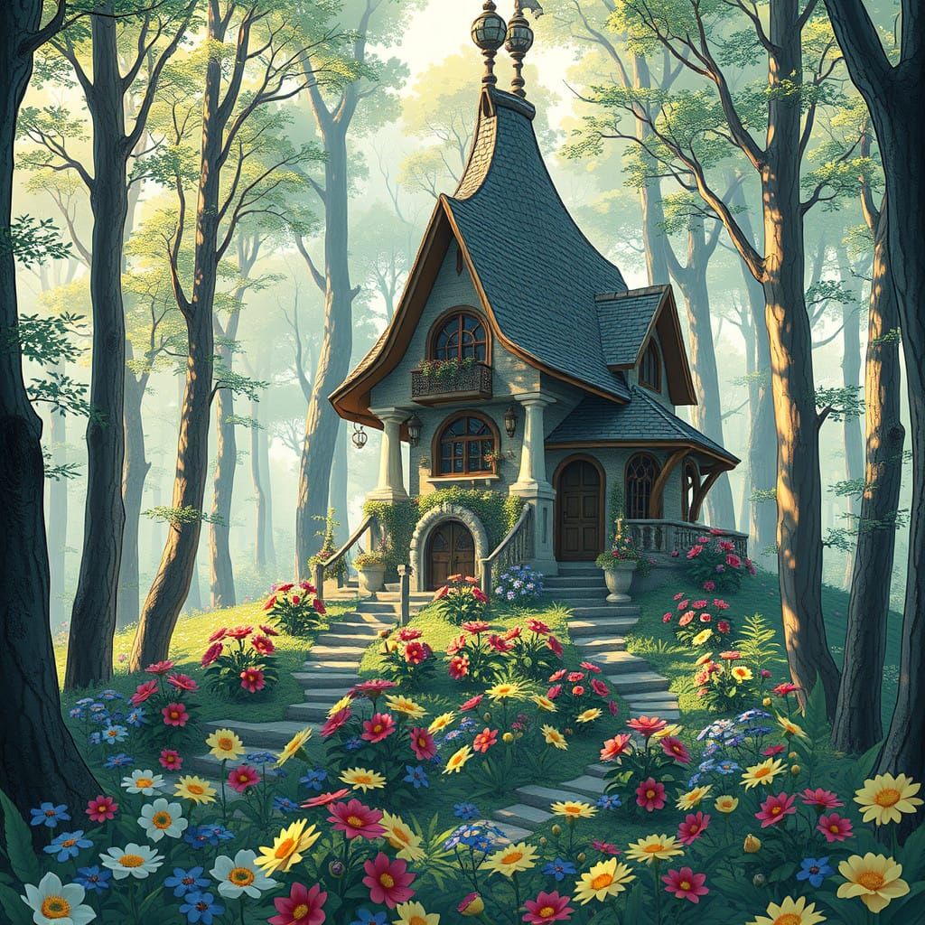 Whimsical Gaudí-Inspired Hut in a Fantastical Fore... - AI Art