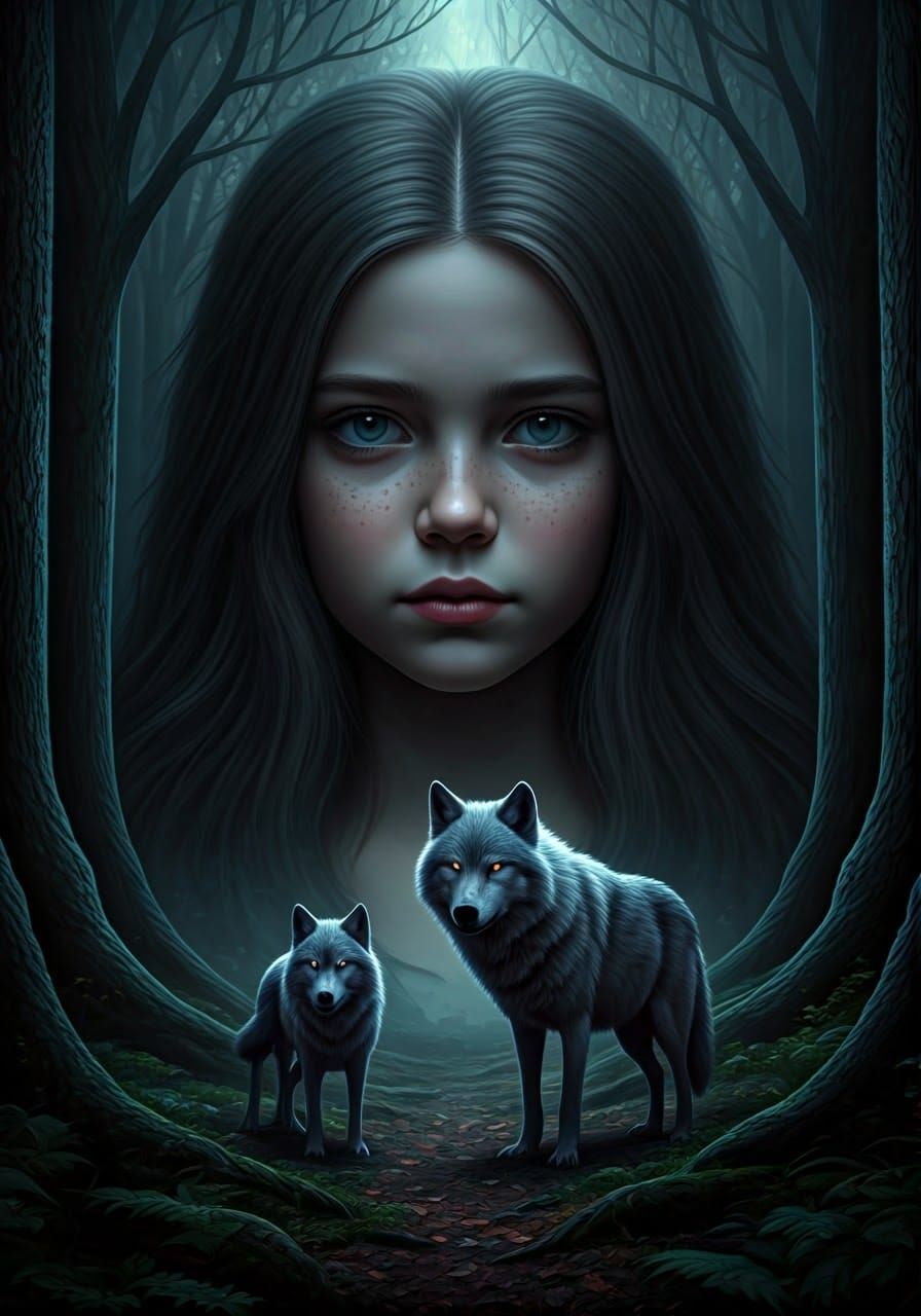 Haunting Wolves Guard Ancient Forest's Secret - AI Art
