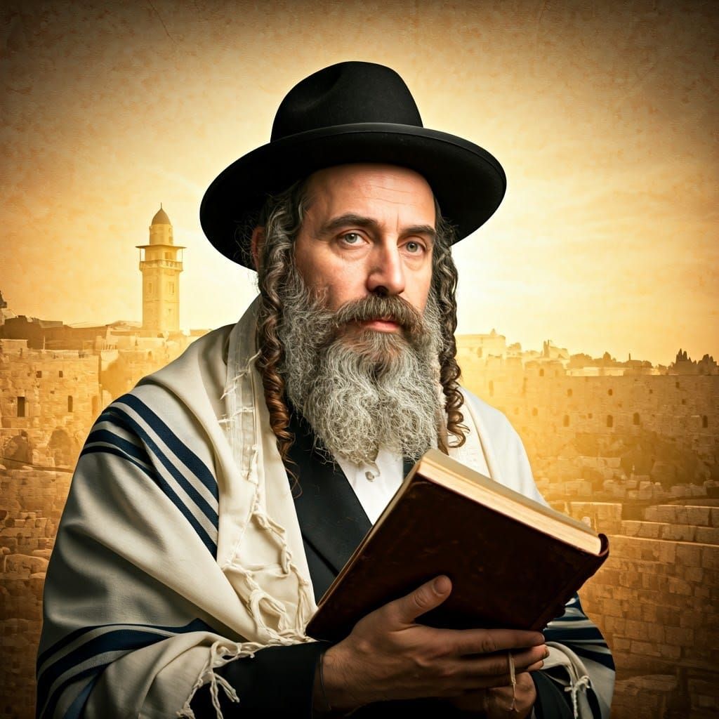 Serene Hasidic Man in Traditional Attire with Anci... - AI Art