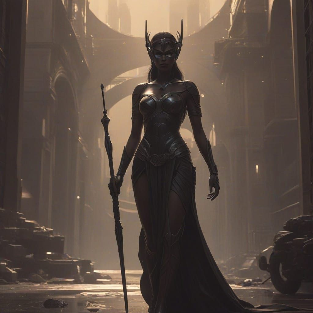 Majestic Goddess Themis in Minimalist Silhouette - AI Art