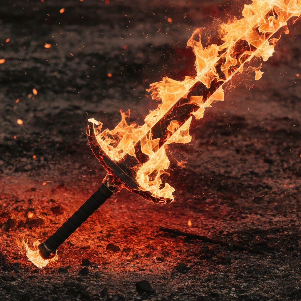 A blazing sword of fire, its blade crackling with molten energy.