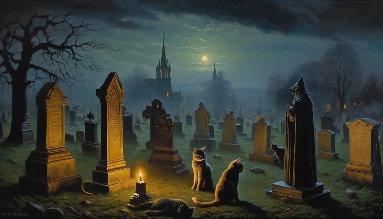 CAT RITUALS IN A CEMETERY - AI Generated Artwork - NightCafe Creator