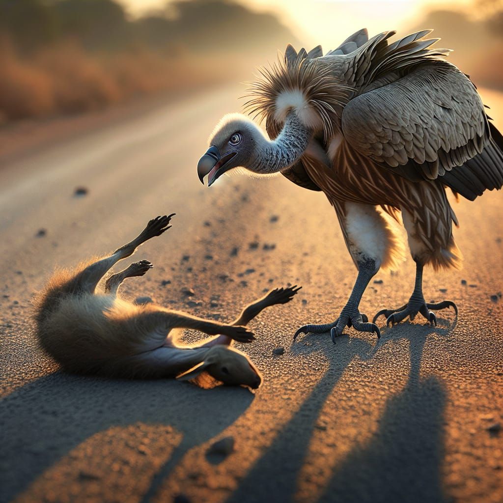 a crazy vulture having a long conversation with some roadkill - AI Generated Artwork - NightCafe ...
