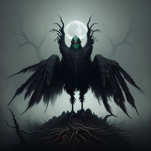 Humanoid Crow Monster - Cyberpunk Surrealist Crow Monster in...