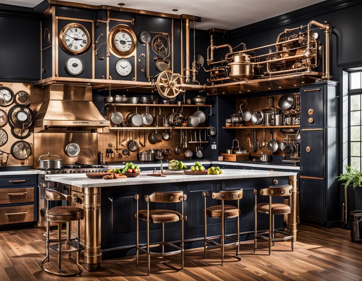 A kitchen where steampunk meets Modern design - AI Generated Artwork ...