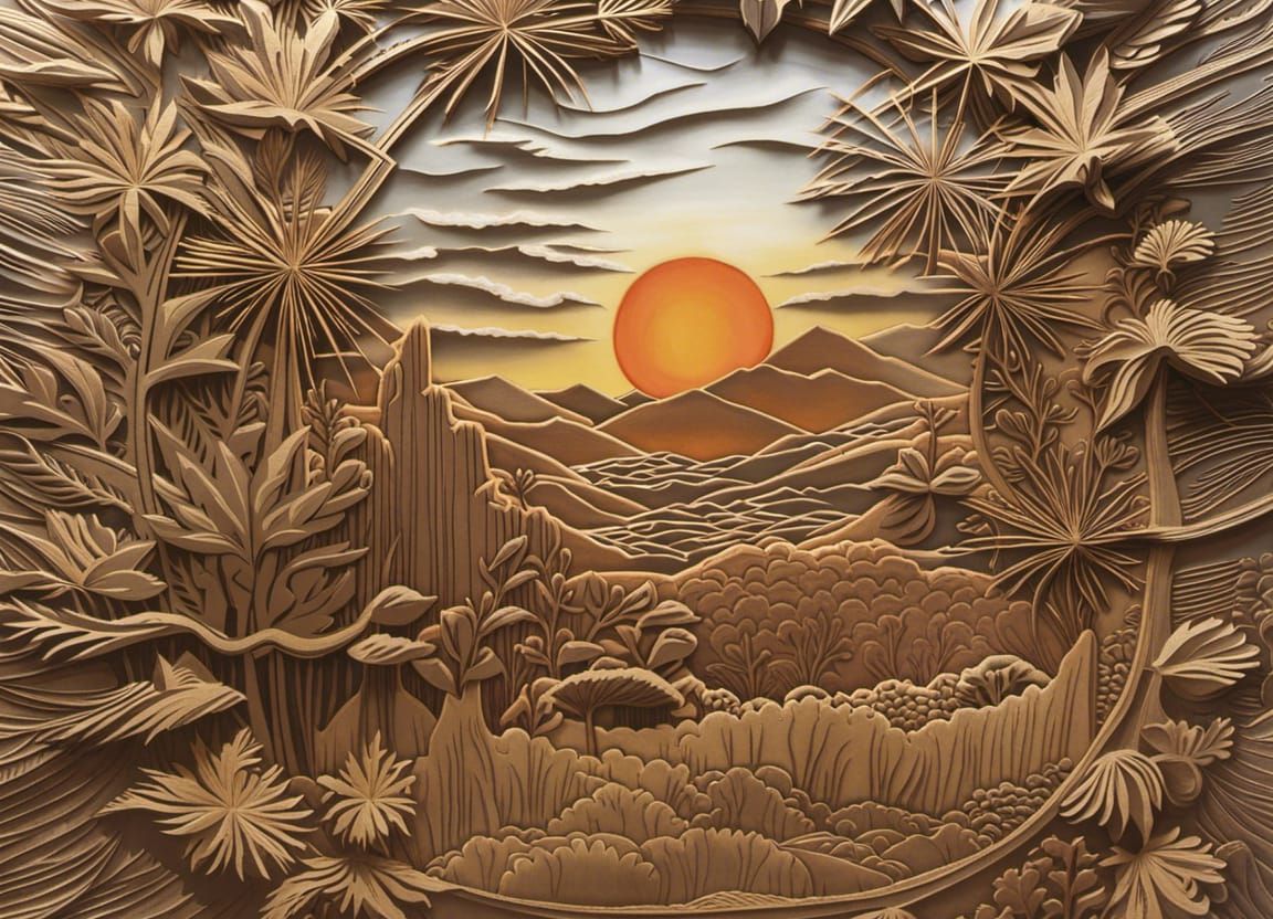 desert sunset;multi-layered papercut shadowbox; beautiful desert sunset ...