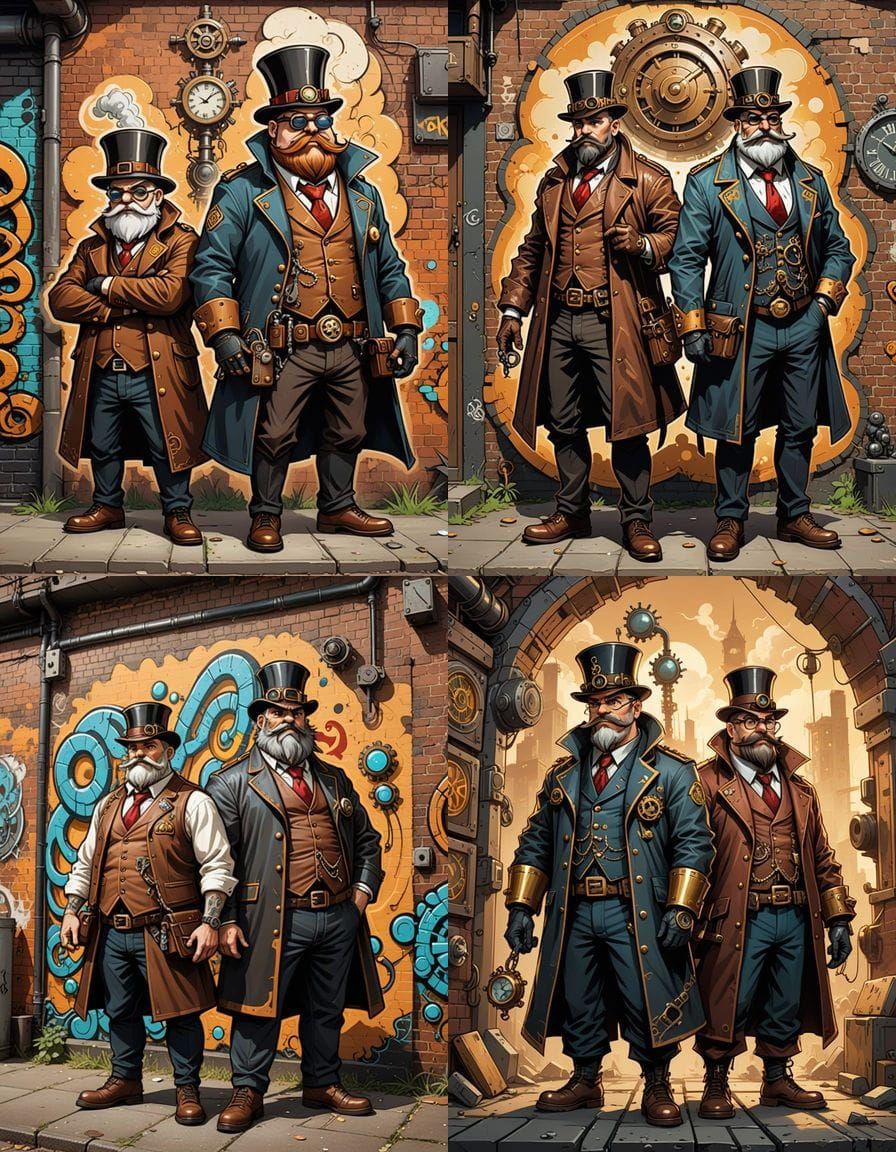 Steampunk Comrades in Arcane Cartoon Art - AI Art