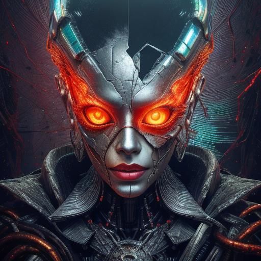 Close-up metallic mummy patched liquid and glitter sculpture with weird ...