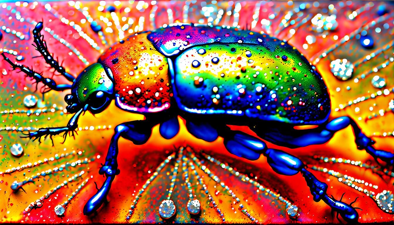 a micro-organisms view of a rainbow-beetle , glitter and sparkles ...