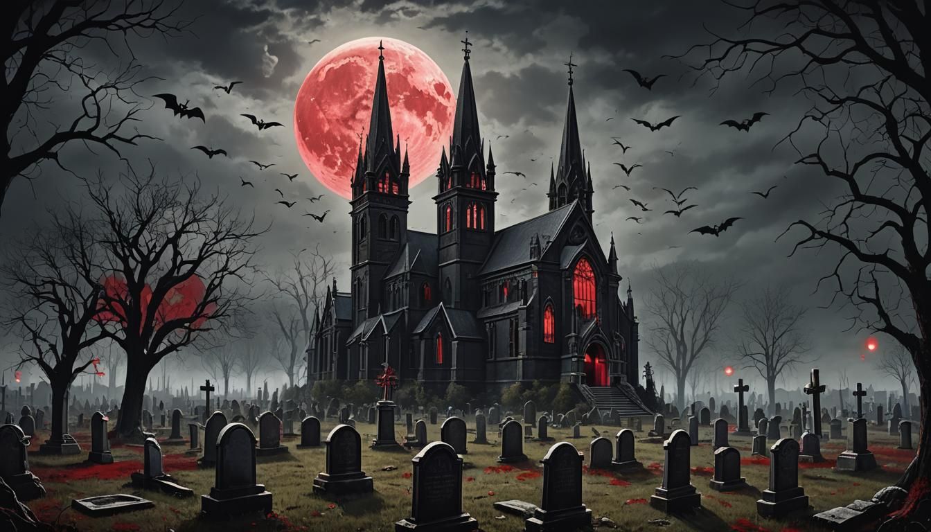 dark black and red victorian horror vampiric gothic bat bloody moon ...