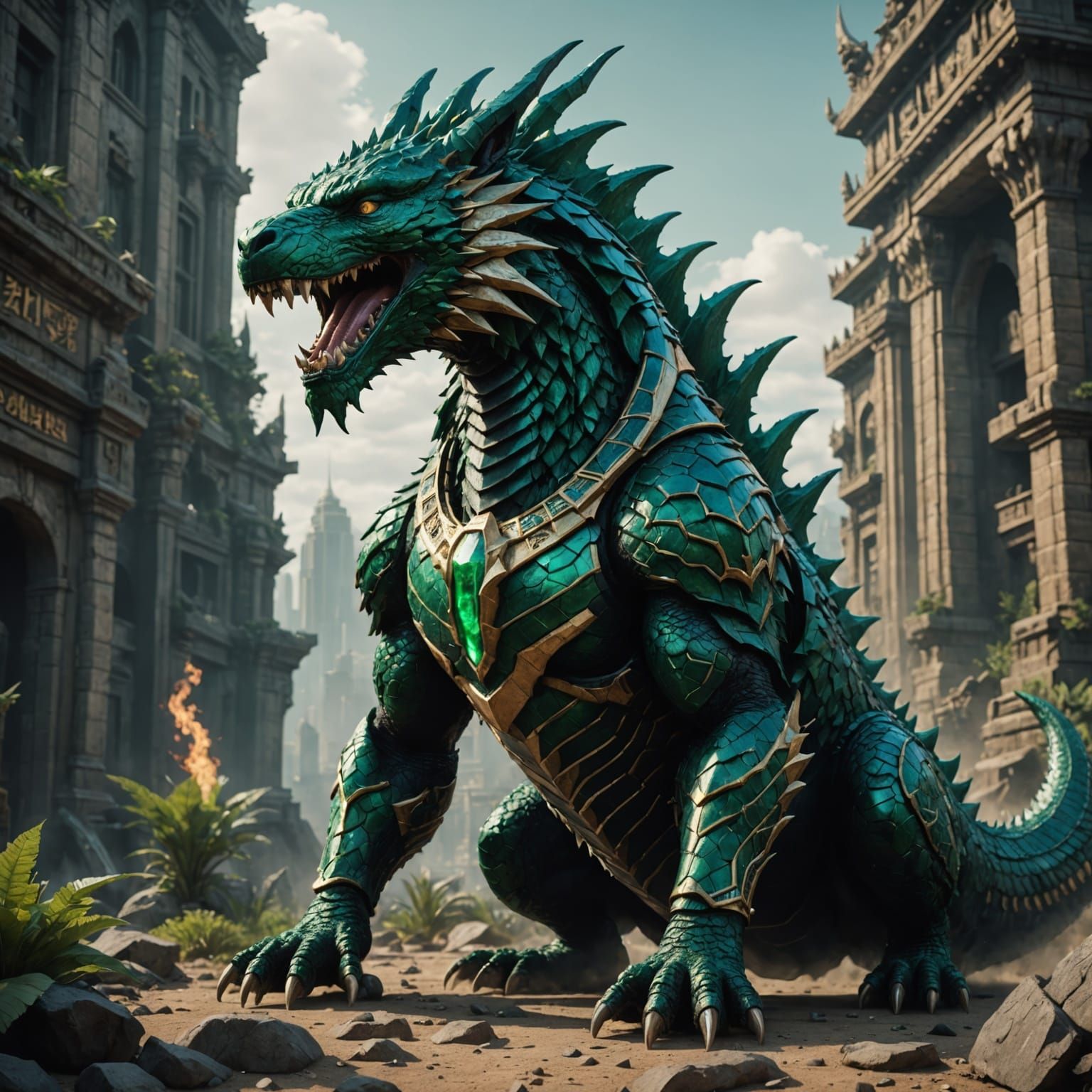 Emerald Anubis Dragon Godzilla: A Fantastical, Int... - AI Art