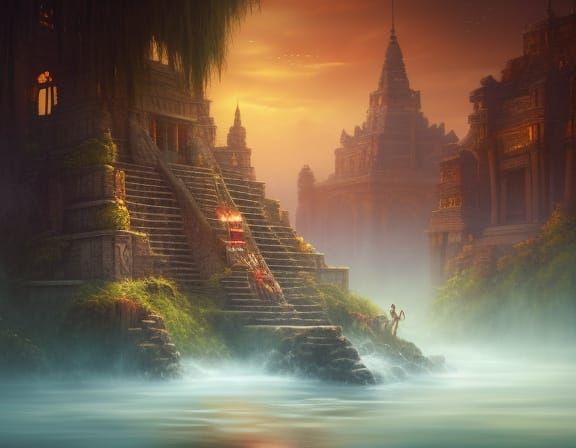 Majestic Aztec Landscape in Vibrant Colors and Int... - AI Art