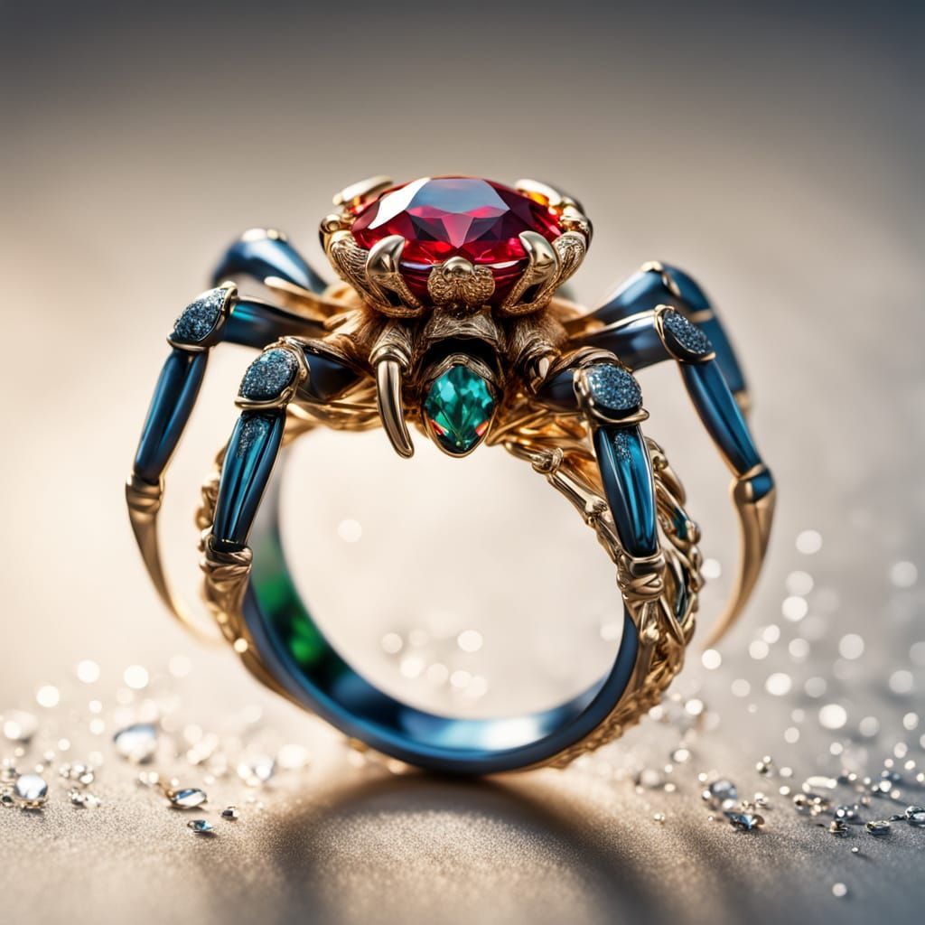 spiders - Hyper-Realistic Golden Tarantula Gem Ring Jewelry ...